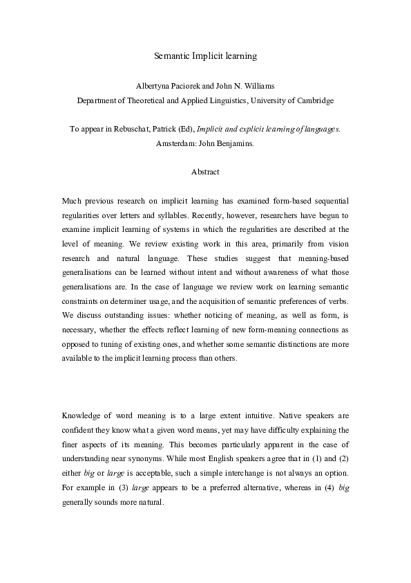 (PDF) Semantic Implicit Learning