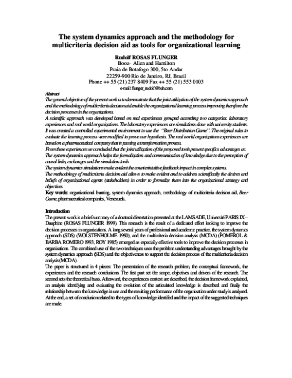 (PDF) The system dynamics approach and the methodology for multicriteria decision aid as tools ...