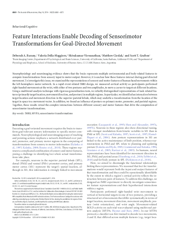 (PDF) Feature Interactions Enable Decoding of Sensorimotor Transformations for Goal-Directed ...