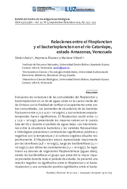 (PDF) Relaciones entre el bacterioplancton y fitoplancton en el ...