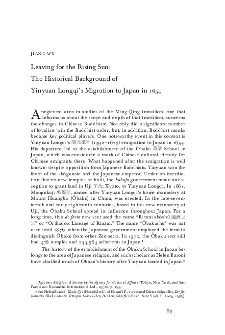 (PDF) “Leaving for the Rising Sun: The Historical Background of Yinyuan ...