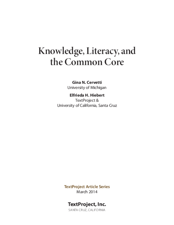 (PDF) Knowledge, Literacy, and the Common Core