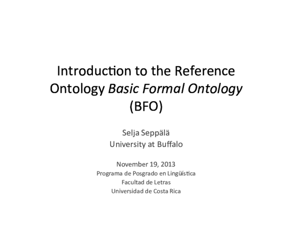 (PDF) Introduction to the Reference Ontology Basic Formal Ontology (BFO)