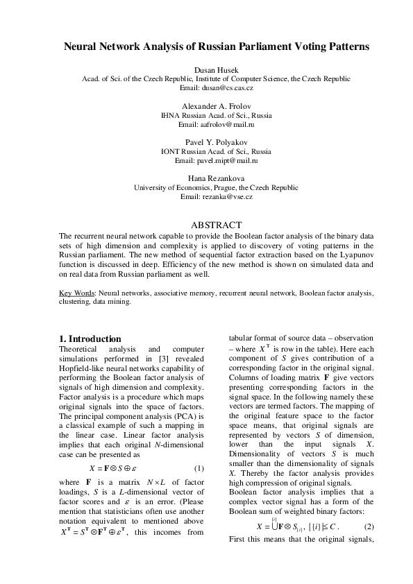 (PDF) Neural Network Analysis of Russian Parliament Voting Patterns