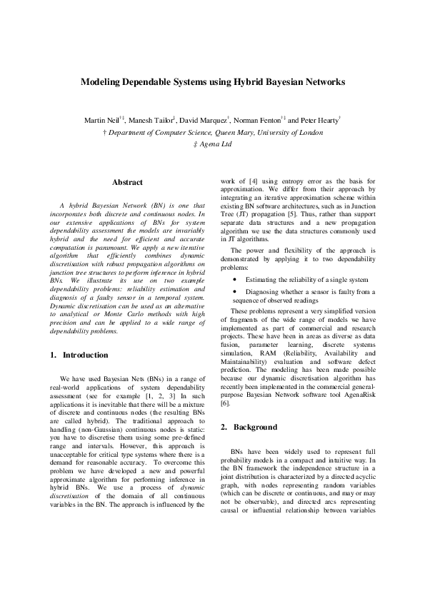 (PDF) Modeling Dependable Systems using Hybrid Bayesian Networks | David Marquez - Academia.edu