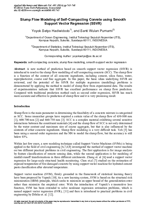 (PDF) Slump Flow Modeling of Self-Compacting Conrete using Smooth Support Vector Regression (SSVR