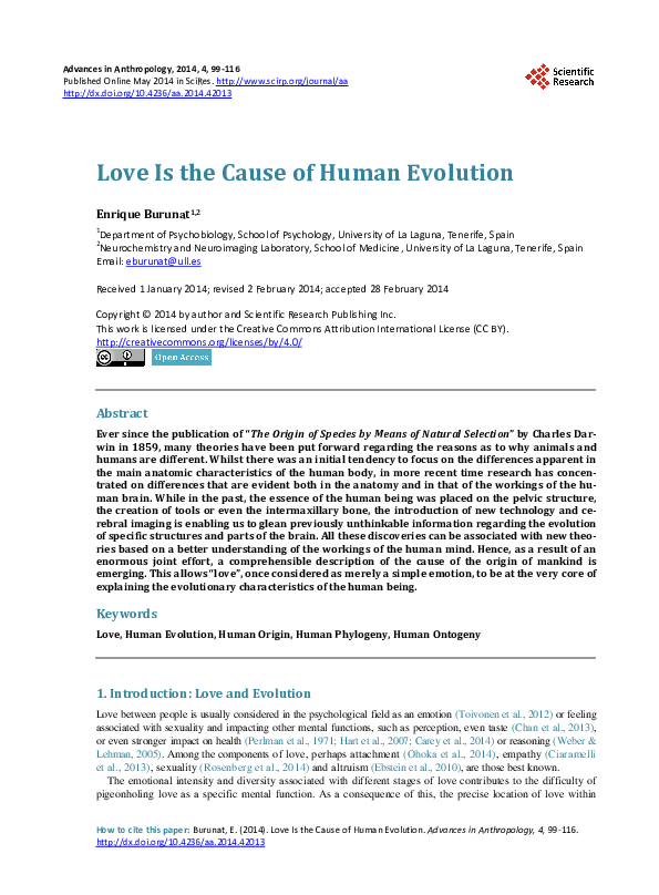 (PDF) Love Is the Cause of Human Evolution