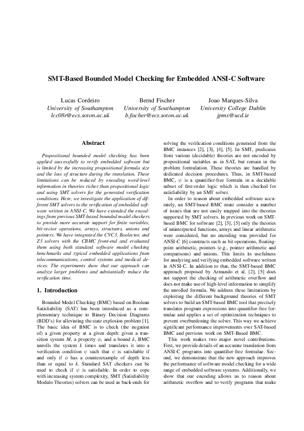 (PDF) SMT-Based Bounded Model Checking for Embedded ANSI-C Software