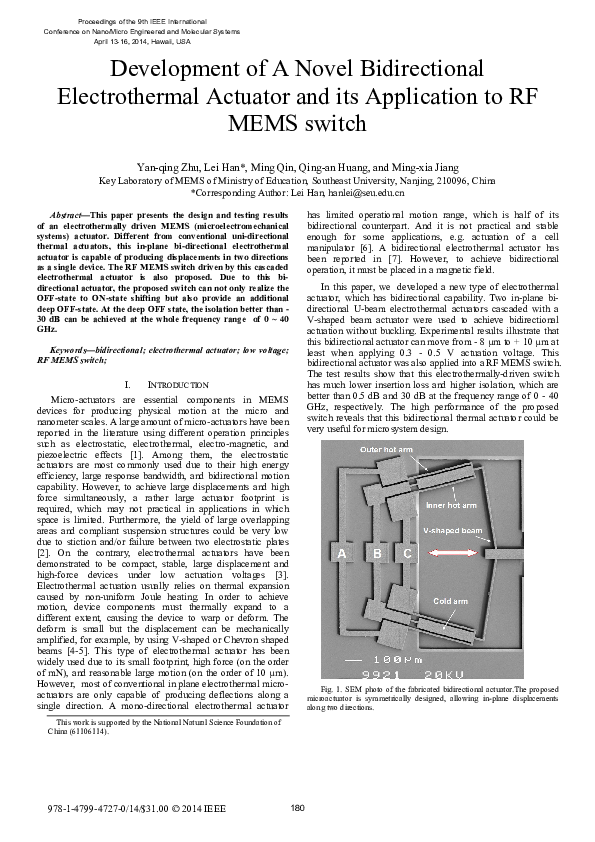 Pdf Development Of A Novel Bidirectional Electrothermal Actuator And Its Application To Rf