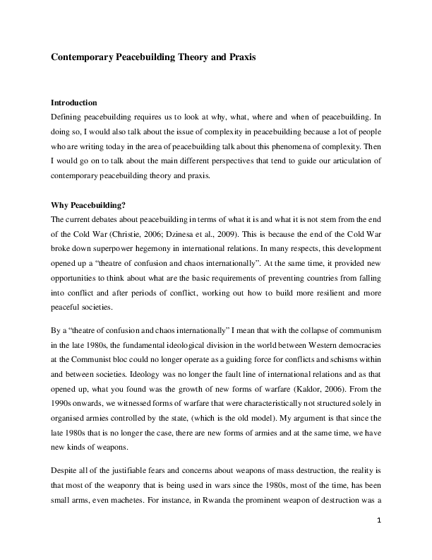 (PDF) Understanding Contemporary Peacebuilding Theory and Praxis