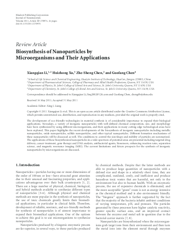 (PDF) Review Article Biosynthesis of Nanoparticles by Microorganisms ...