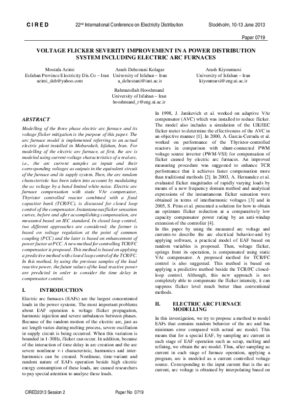 Pdf C I Voltage Flicker Severity Improvement In A Power Distribution
