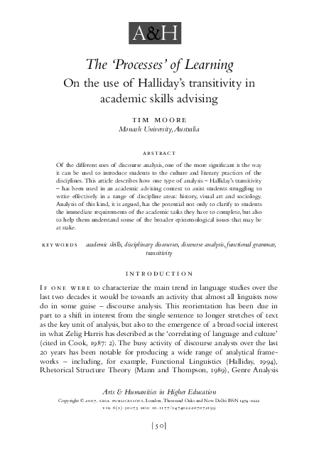 (PDF) The processes of learning: On the use of Halliday's transitivity ...