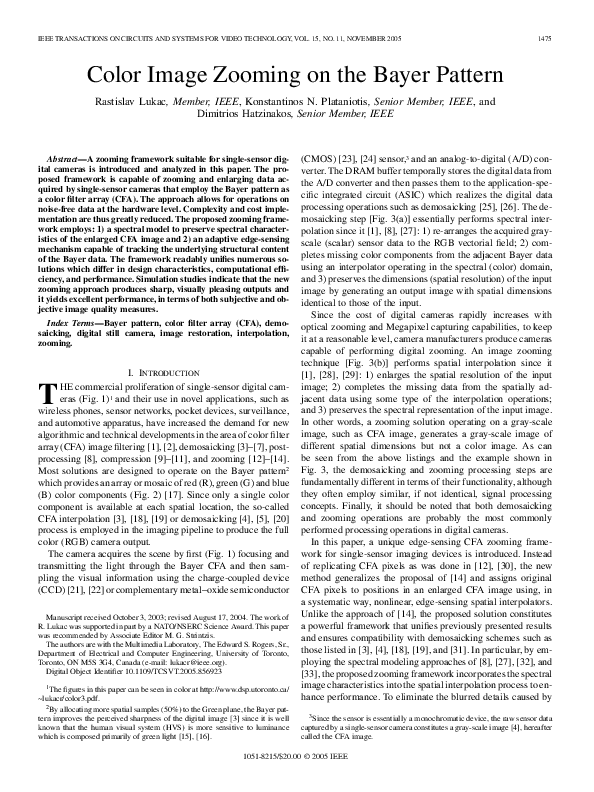 (PDF) Color image zooming on the Bayer pattern