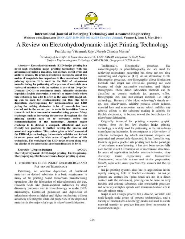 (PDF) A Review on Electrohydrodynamic inkjet printing technology