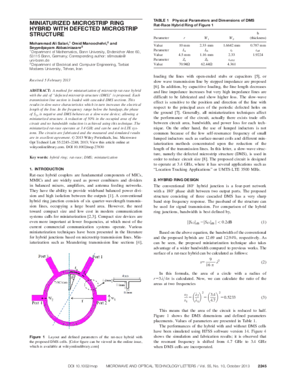 (PDF) MINIATURIZED MICROSTRIP RING HYBRID WITH DEFECTED MICROSTRIP STRUCTURE