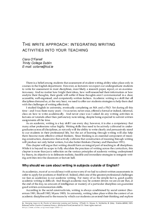 (PDF) THE WRITE APPROACH: INTEGRATING WRITING ACTIVITIES INTO YOUR ...