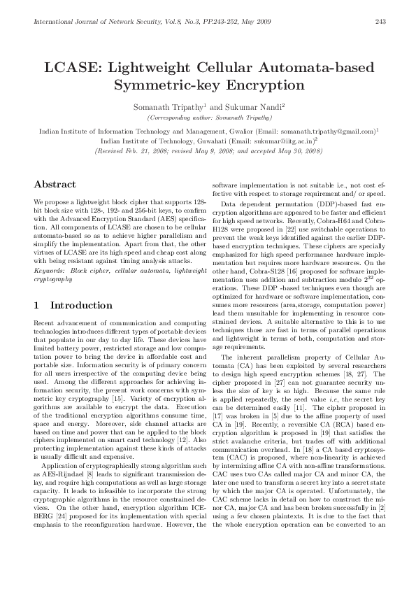 (PDF) LCASE: Lightweight Cellular Automata-based Symmetric-key Encryption