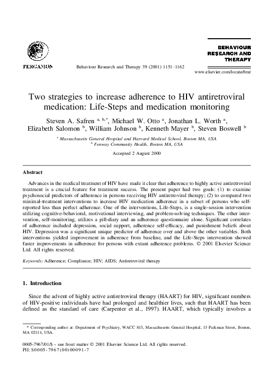 (PDF) Two strategies to increase adherence to HIV antiretroviral ...