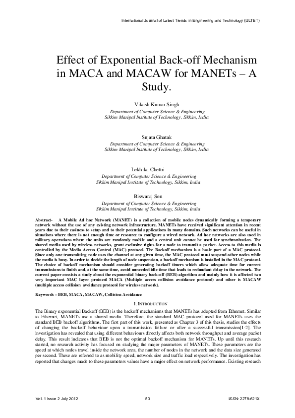 (PDF) Effect of Exponential Back-off Mechanism in MACA and MACAW for ...