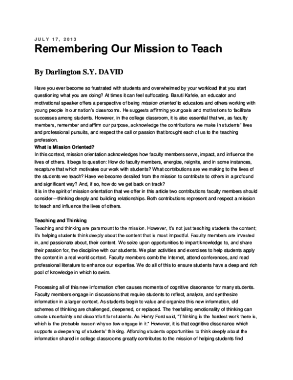 (PDF) Remembering Our Mission to Teach