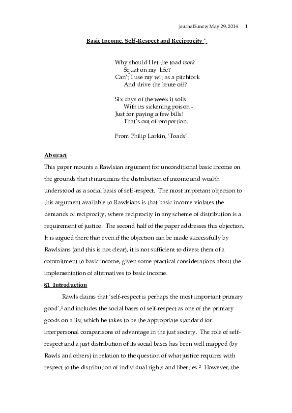 (DOC) Basic Income, Self-Respect and Reciprocity