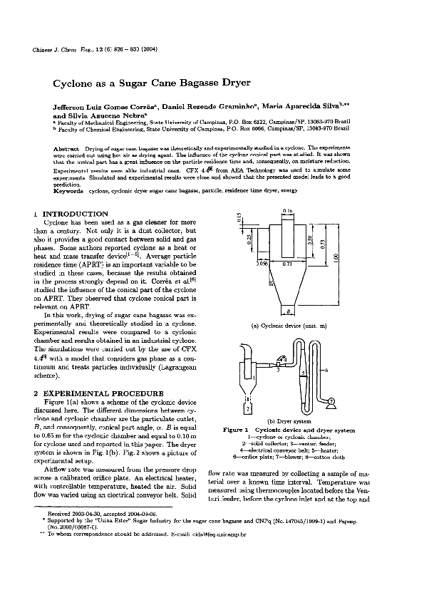 (PDF) Cyclone as a sugar cane bagasse dryer