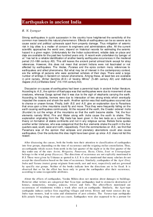(PDF) Earthquakes in ancient India