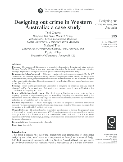 (PDF) Designing out crime in Western Australia: a case study | Paul ...
