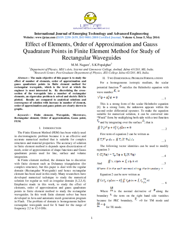 Pdf Effect Of Elements Order Of Approximation And Gauss Quadrature