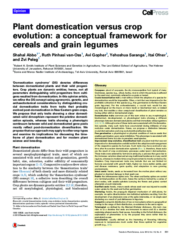 (PDF) Plant domestication versus crop evolution: a conceptual framework ...