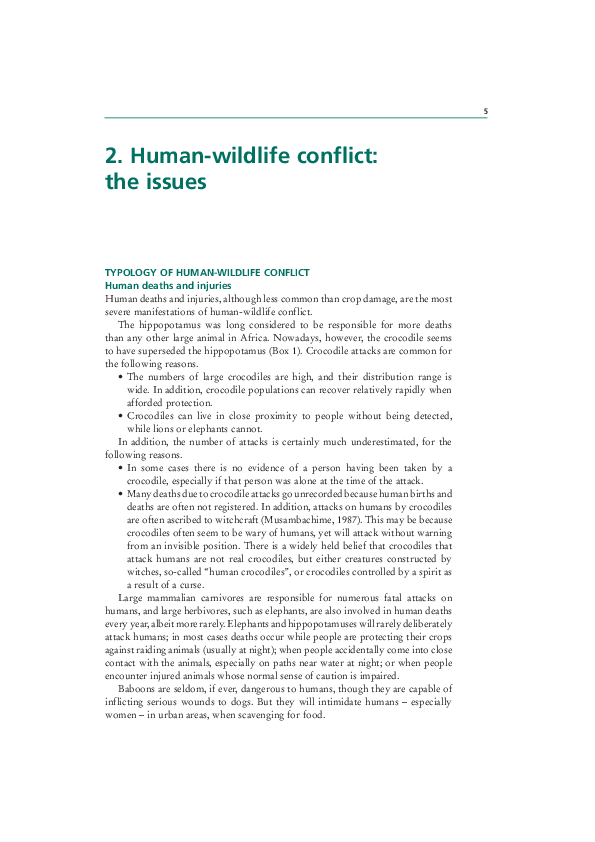 (PDF) the issues TYPOLOGY OF HUMAN-WILDLIFE CONFLICT