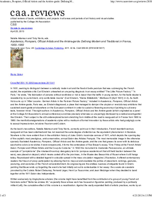 (PDF) Accademics, Pompiers, Official Artists and the Arrière-Garde ...