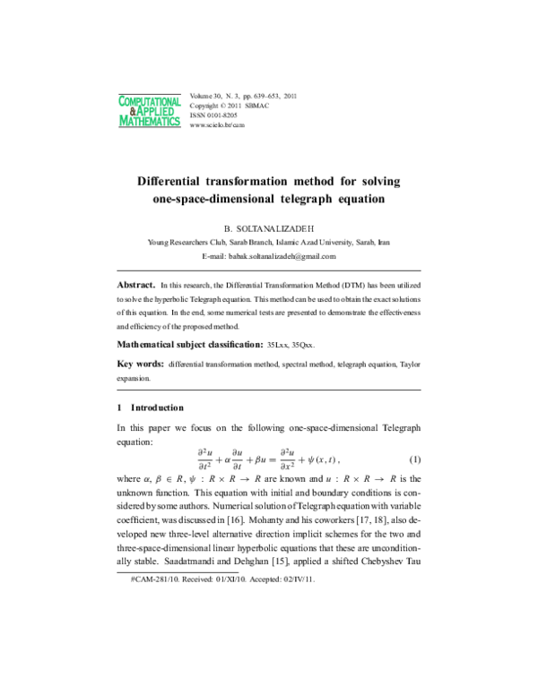 Pdf Differential Transformation Method For Solving One Space