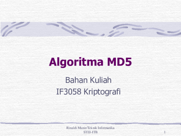 (PDF) Rinaldi Munir/Teknik Informatika STEI-ITB 1 Algoritma MD5