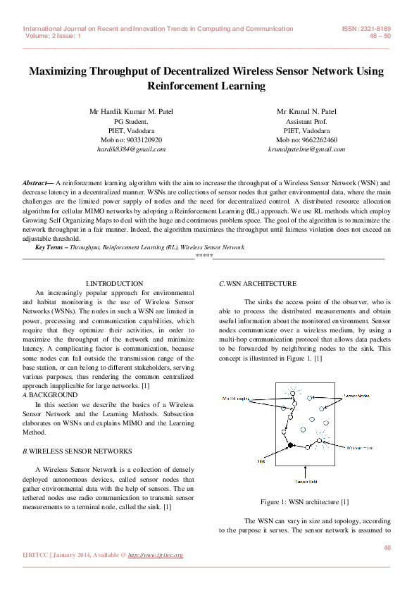(PDF) Maximizing Throughput of Decentralized Wireless Sensor Network Using Reinforcement Learning