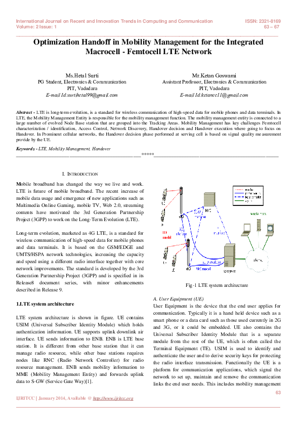 (PDF) Optimization Handoff in Mobility Management for the Integrated Macrocell Femtocell LTE Network