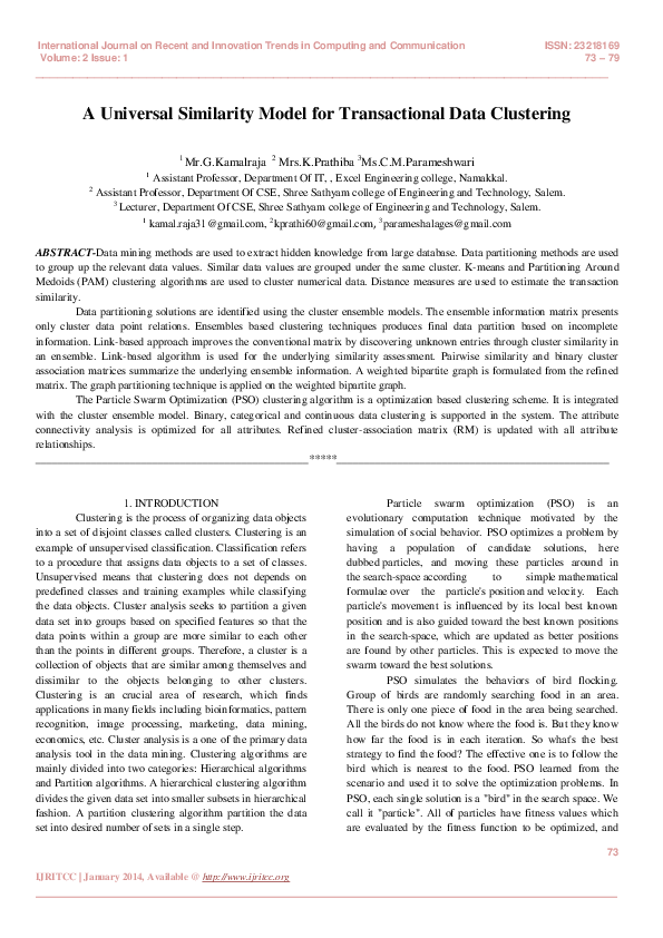 (PDF) A Universal Similarity Model for Transactional Data Clustering