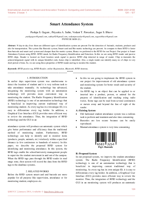 (PDF) Smart Attendance System | International Journal IJRITCC ...