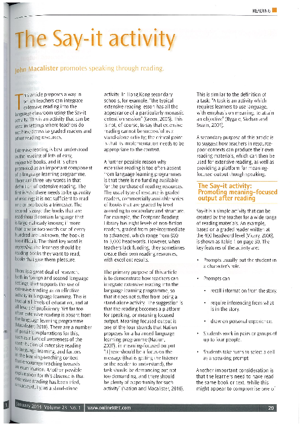(PDF) The Say-It Activity