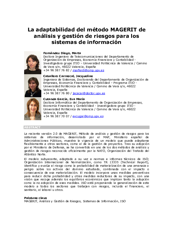 (PDF) La adaptabilidad del método MAGERIT de análisis y gestión de riesgos para los sistemas de ...
