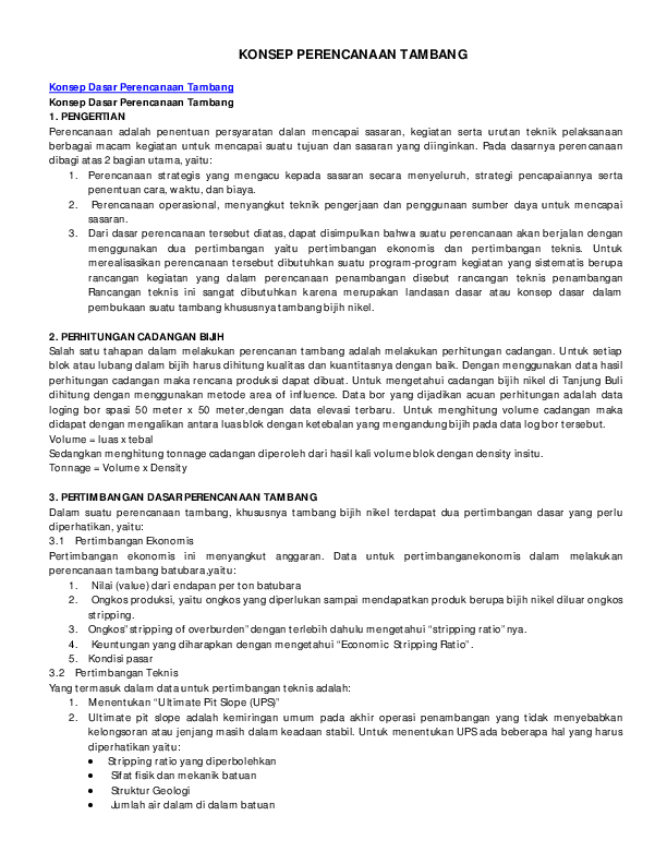 (PDF) Konsep Perencanaan Tambang