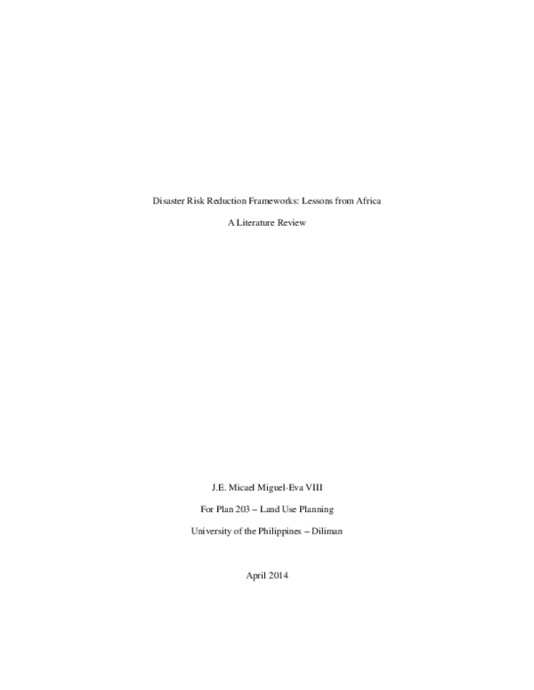 Pdf Disaster Risk Reduction Framework Lessons From Africa 4299