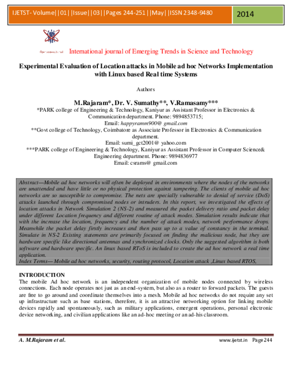 Pdf Experimental Evaluation Of Location Attacks In Mobile Ad Hoc Networks Implementation With