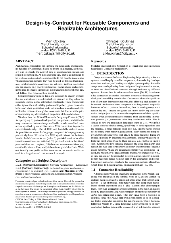 Pdf Design By Contract For Reusable Components And Realizable Architectures
