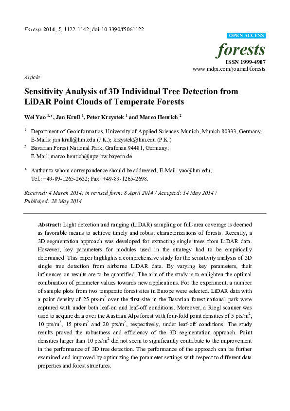 Pdf Sensitivity Analysis Of 3d Individual Tree Detection From Lidar Point Clouds Of Temperate