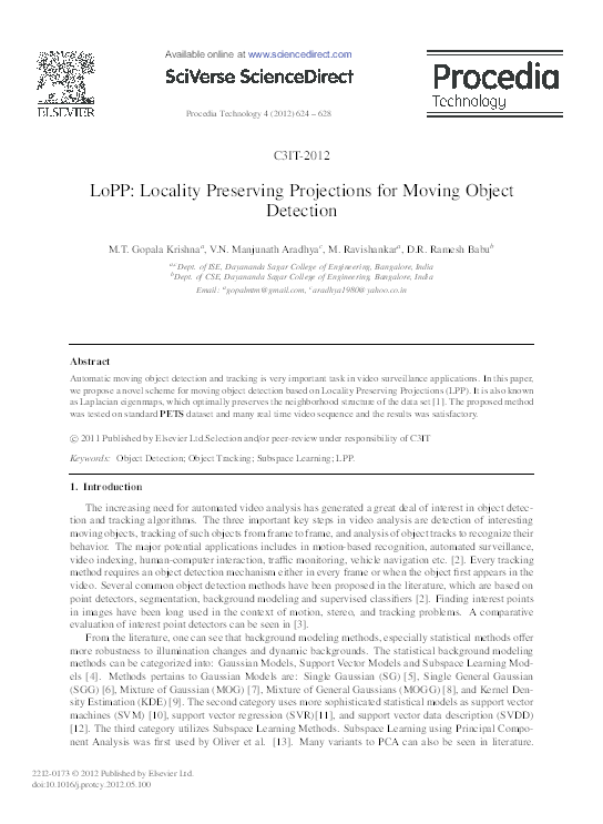 (PDF) LoPP: Locality Preserving Projections for Moving Object Detection