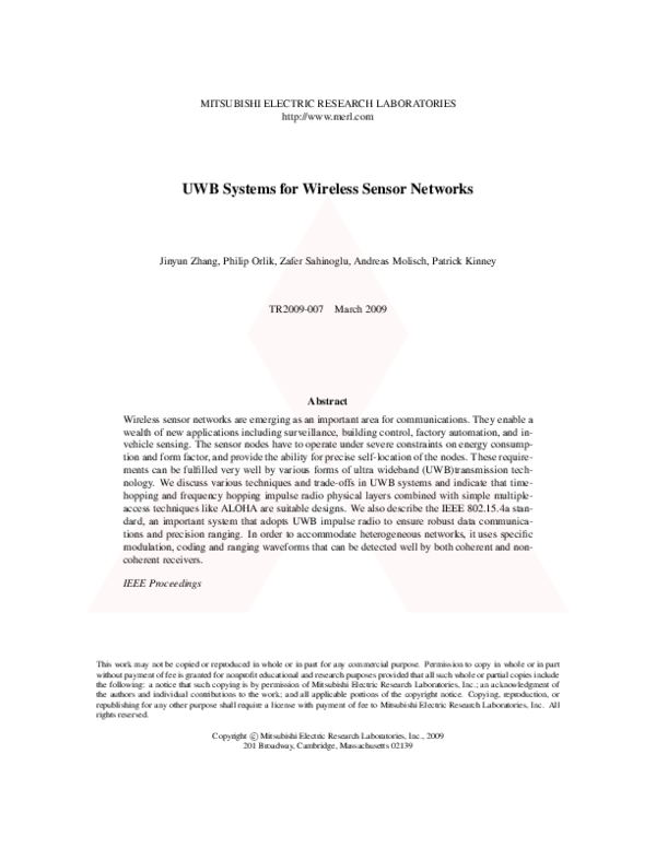 (PDF) UWB Systems for Wireless Sensor Networks