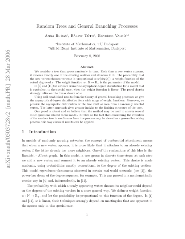 Pdf Random Trees And General Branching Processes