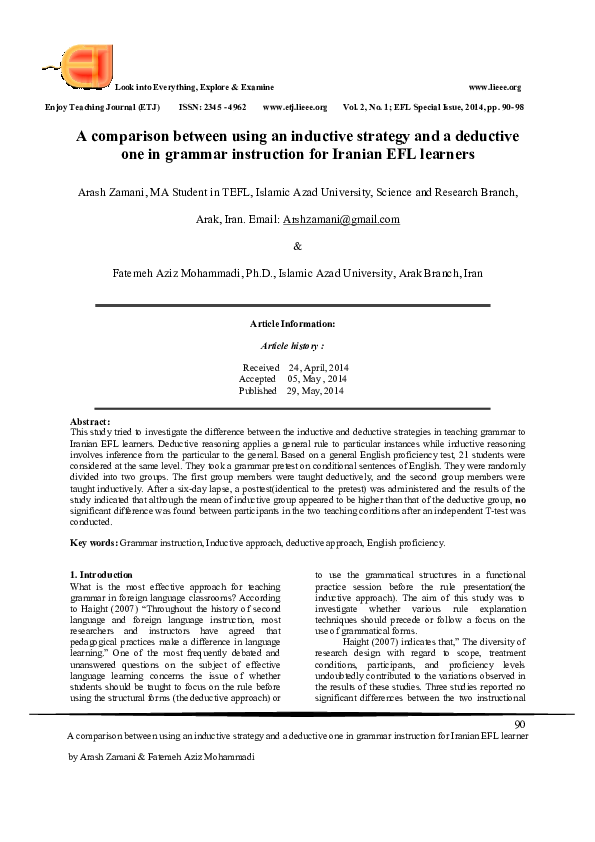 Pdf 90 98 A Comparison Between Using An Inductive Strategy And A Deductive One In Grammar